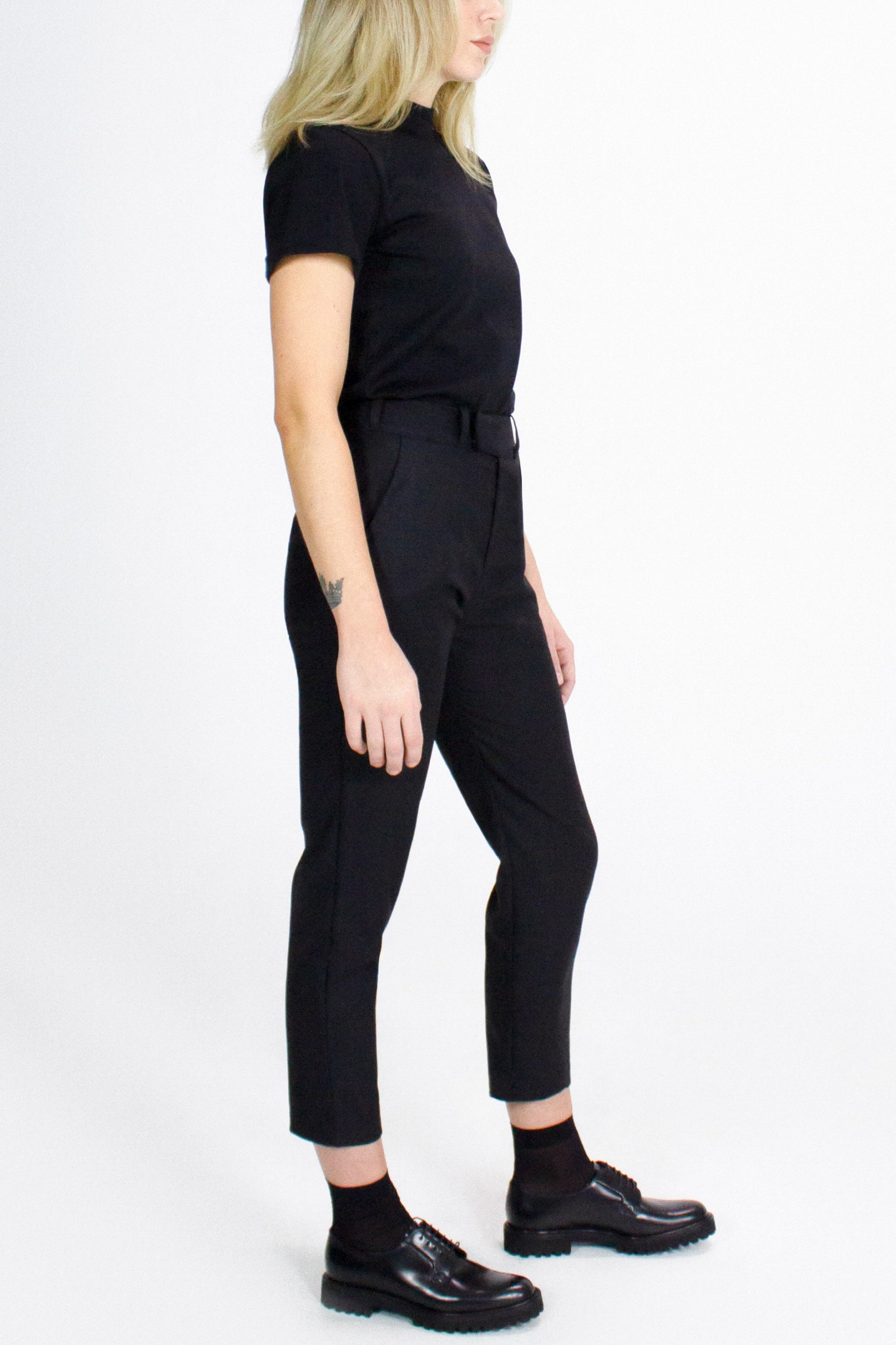 Washable Merino Wool Black Pants -- Cropped
